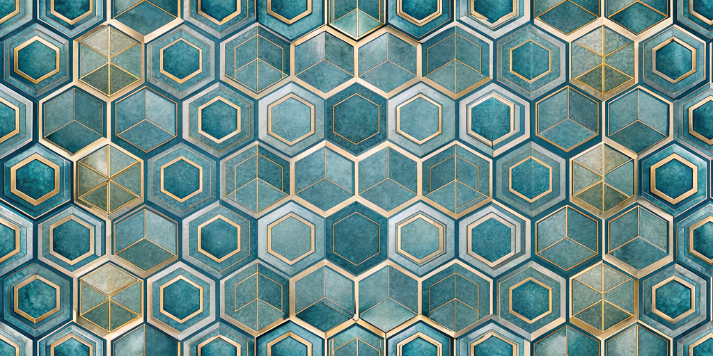 Golden Hex Blue Abstract Wall Mural – Artful_Wallpaper ...